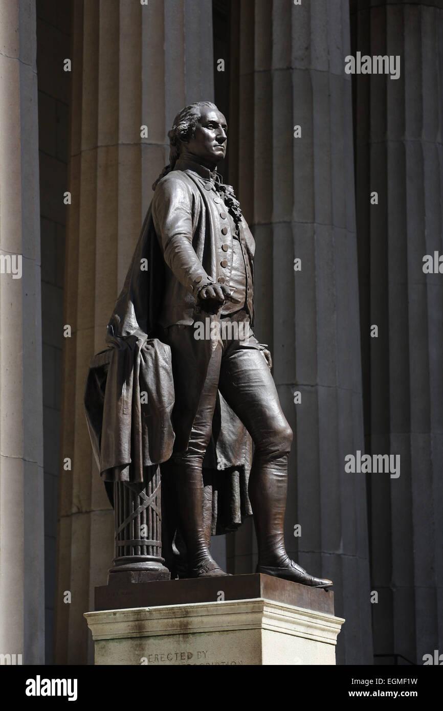 The Bronze statue of George Washington on the front steps of Federal ...