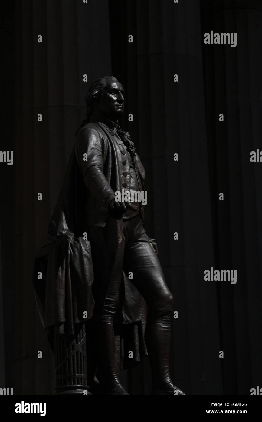 The Bronze statue of George Washington on the front steps of Federal ...