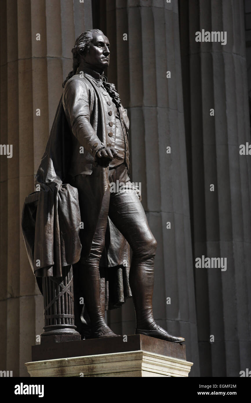 The Bronze statue of George Washington on the front steps of Federal ...
