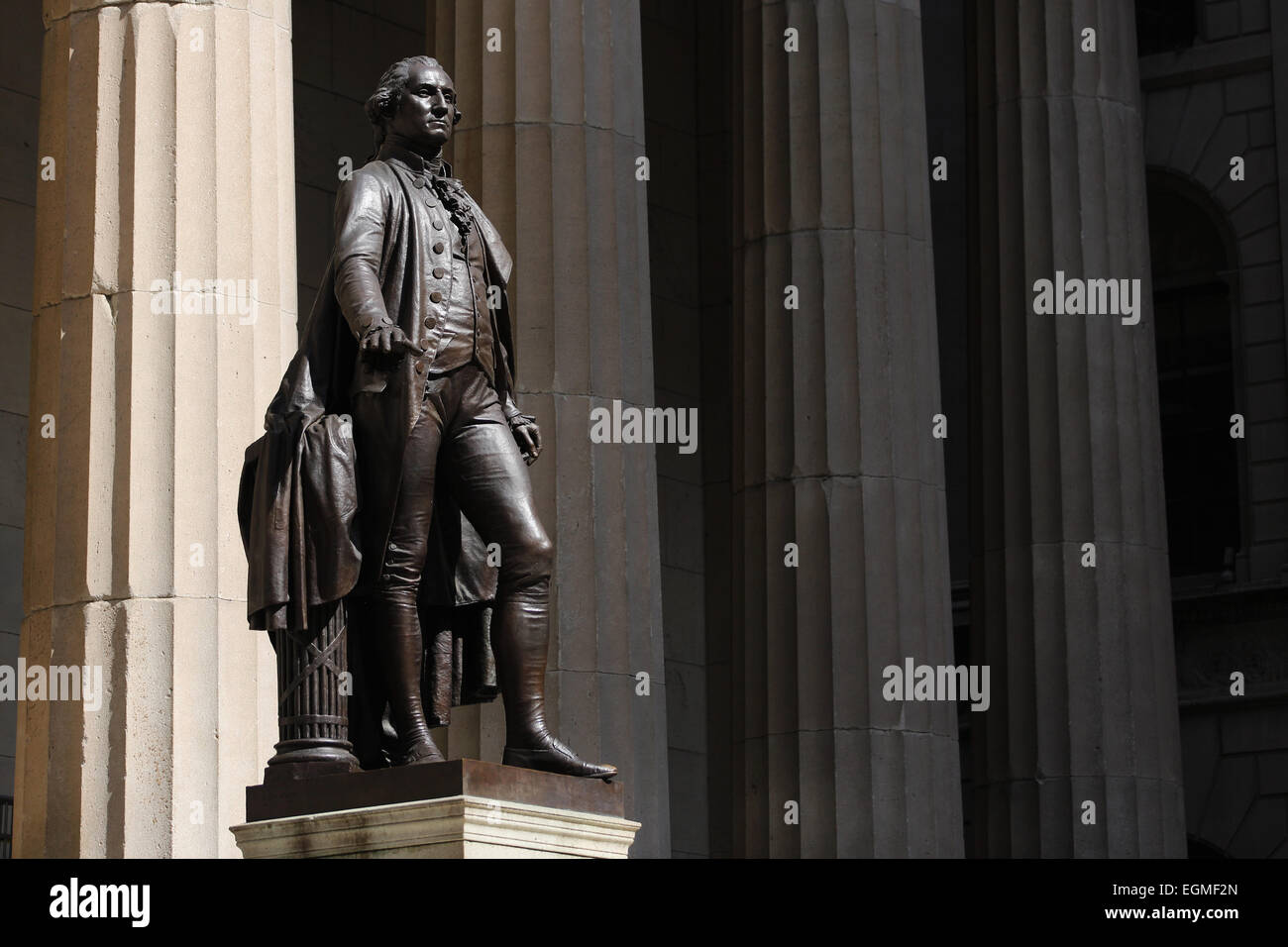 The Bronze statue of George Washington on the front steps of Federal ...