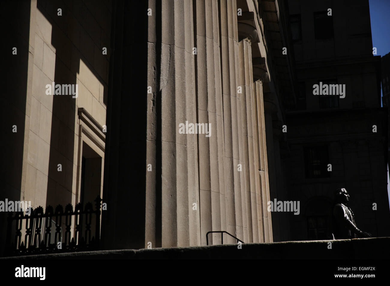 The Bronze statue of George Washington on the front steps of Federal ...