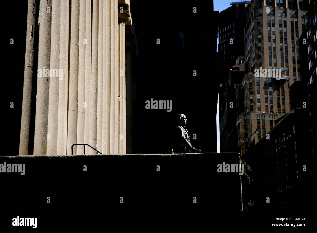 The Bronze statue of George Washington on the front steps of Federal ...