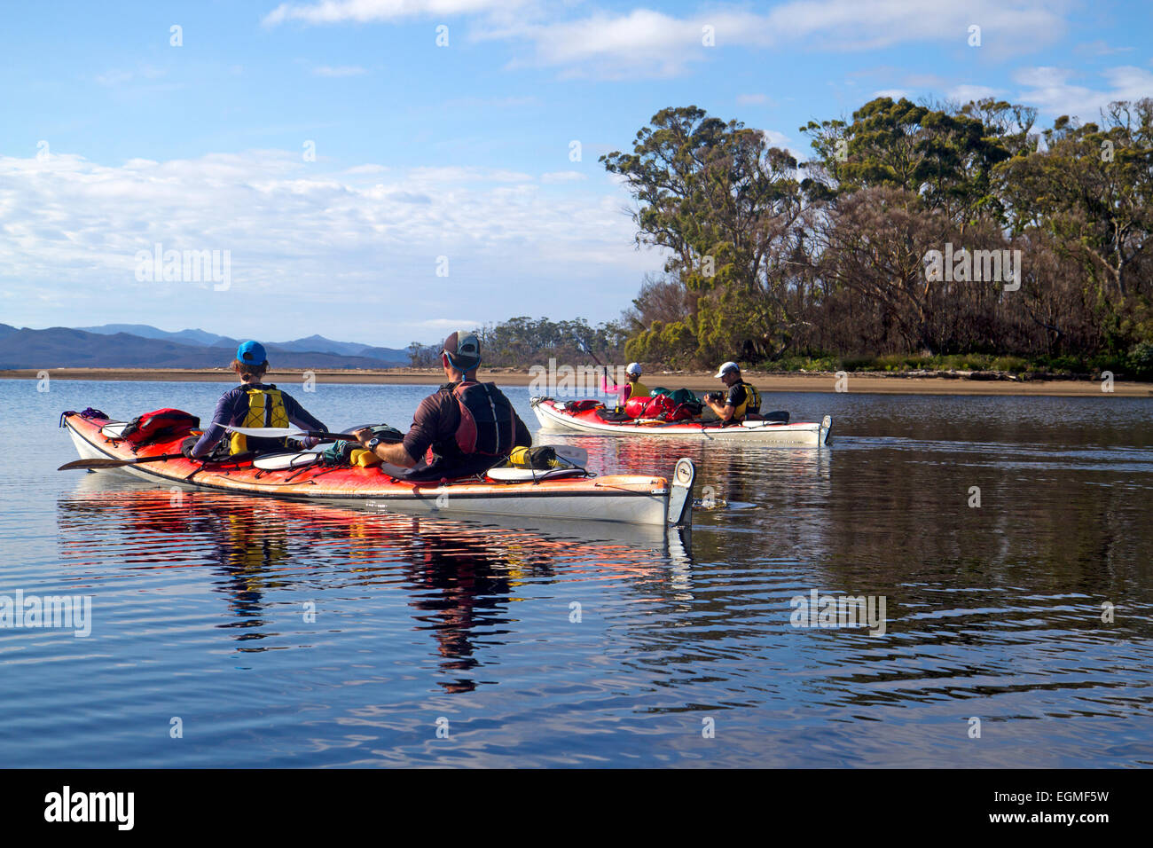 Kayaking in Port Davey in Tasmania's Southwest National Park Stock ...
