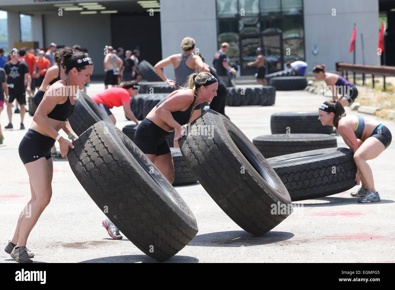 Competitors in action during the Reebok Spartan Race. Mohegan Sun ...