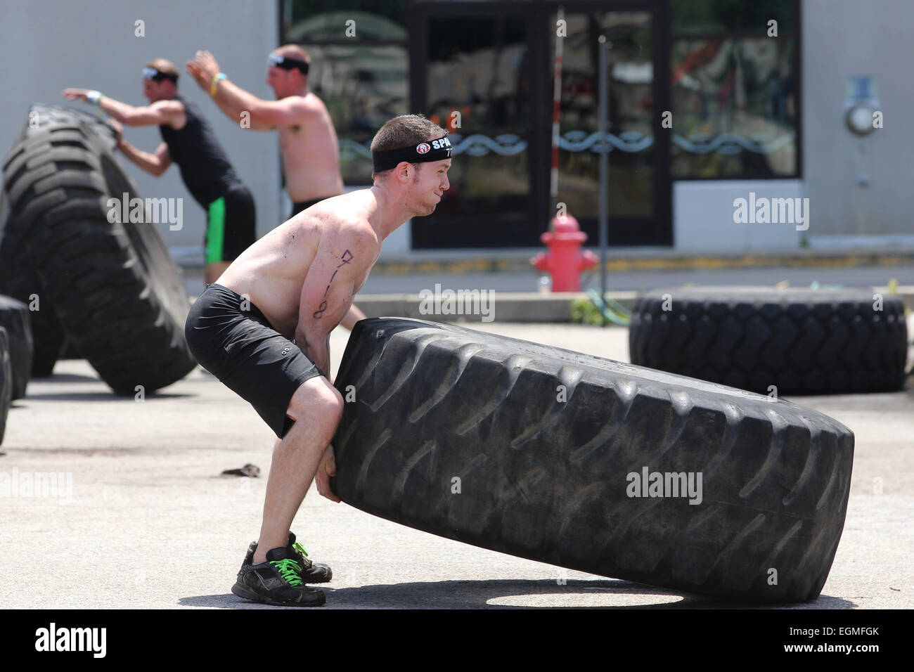 Competitors in action during the Reebok Spartan Race. Mohegan Sun ...