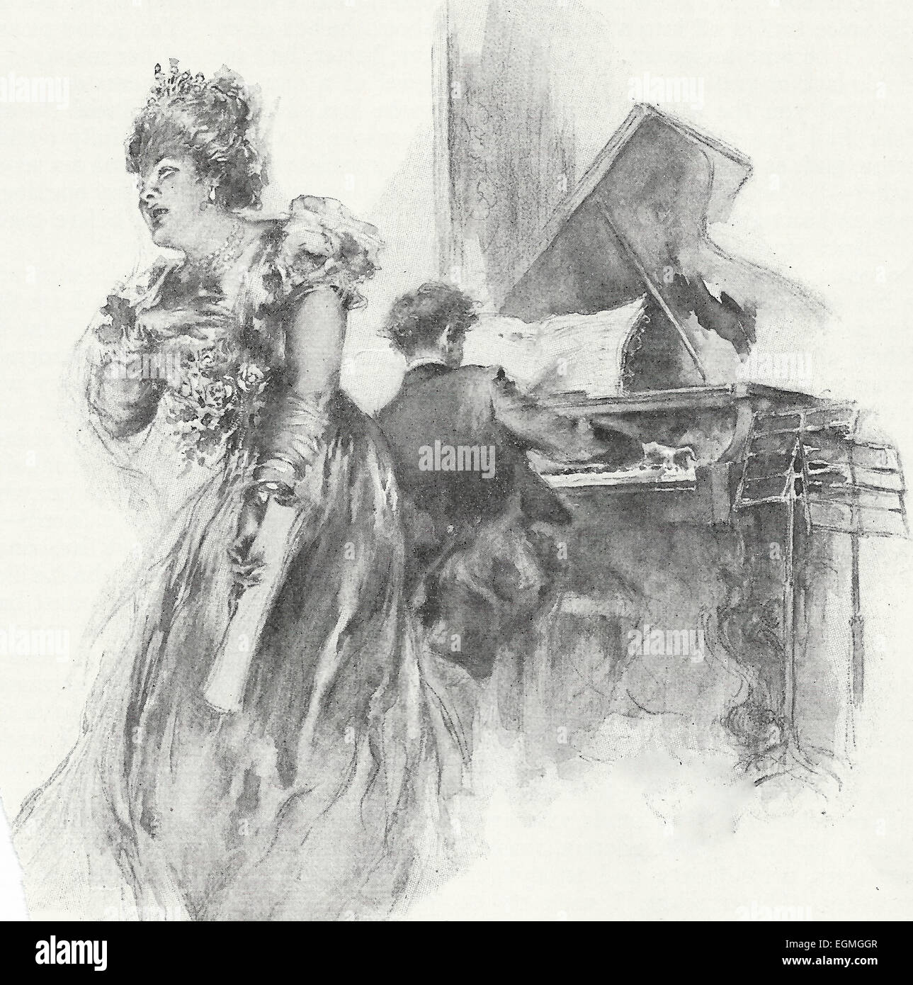Opera Singer belting it out with piano accompaniment 1916 Stock Photo ... Opera Singer belting it out with piano accompaniment 1916 Stock Photo ...