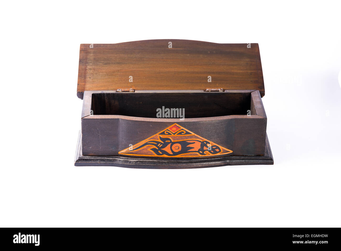 A view of front open wodden carved box, vintage style Stock Photo - Alamy