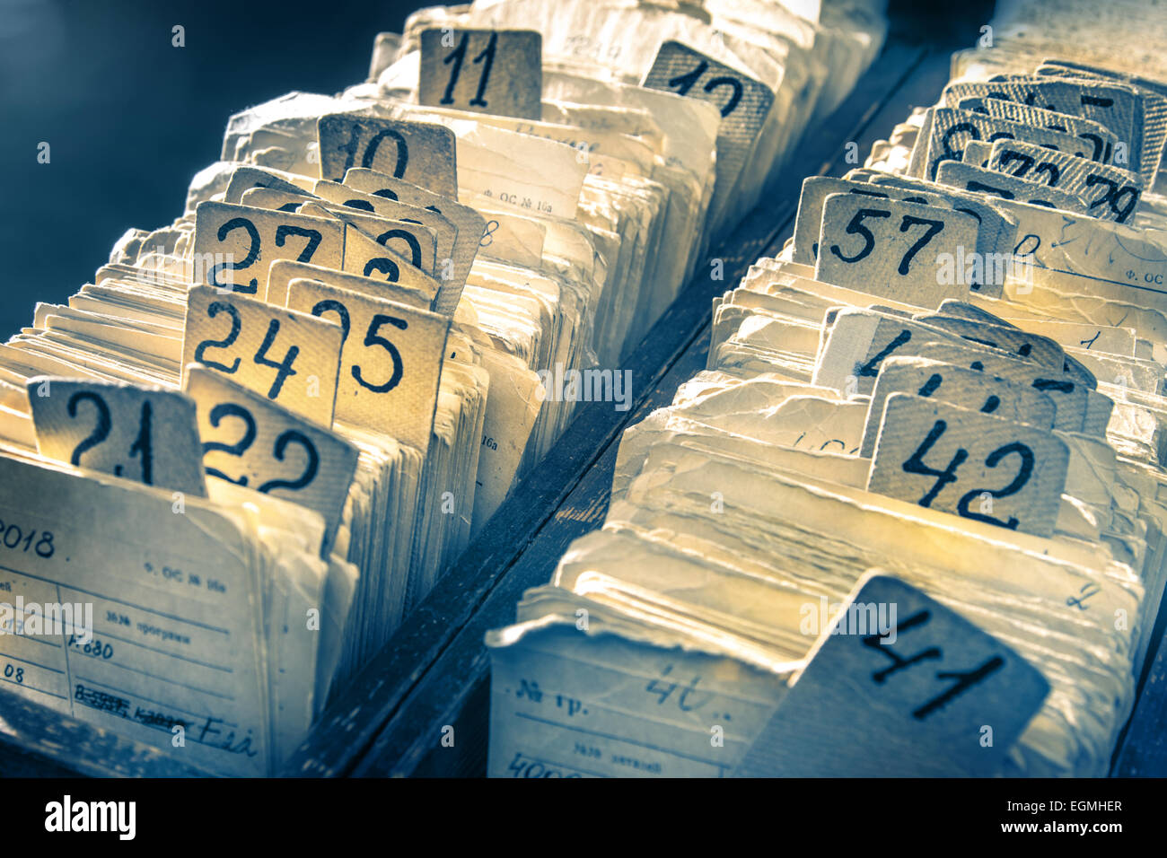 Archive file folders in drawer closeup toning Stock Photo - Alamy