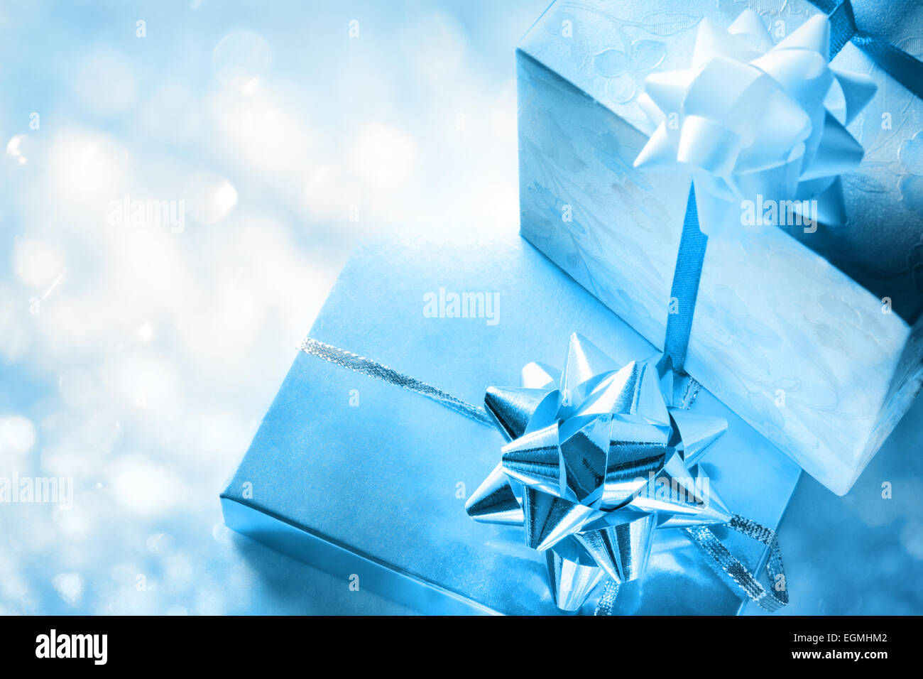 Gift boxes with bow on white background Stock Photo - Alamy