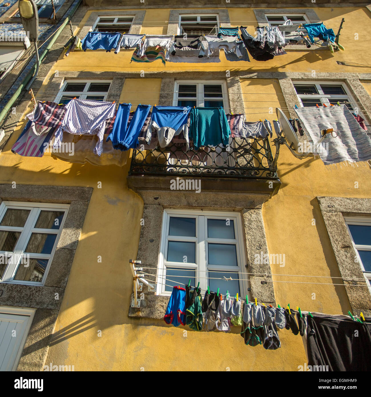 The traditional drying clothes in Old Town at Porto, Portugal Stock ...