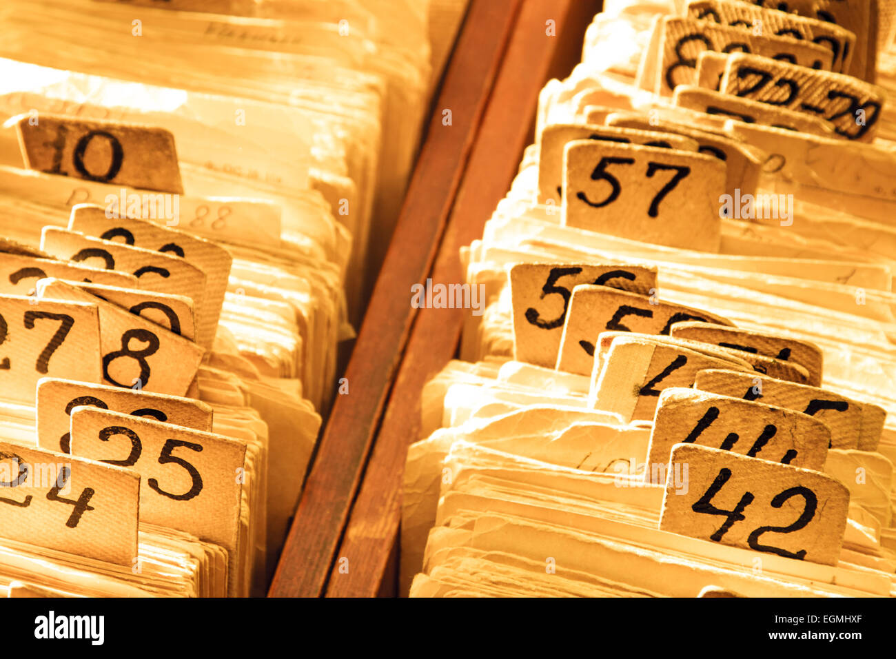 Old cards index catalog with numbers in toning Stock Photo - Alamy