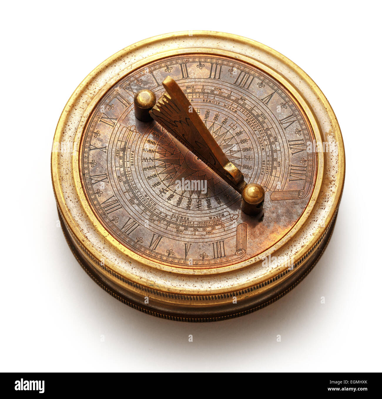 Close up view of vintage compass cover on white Stock Photo - Alamy