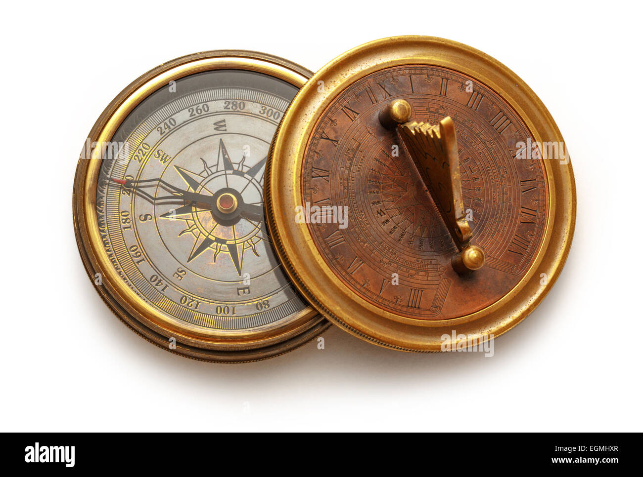Close up view of vintage compass on white Stock Photo - Alamy