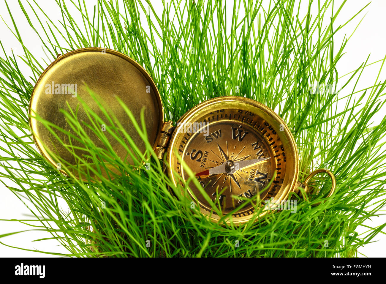 Vintage compass on fresh green grass closeup Stock Photo - Alamy