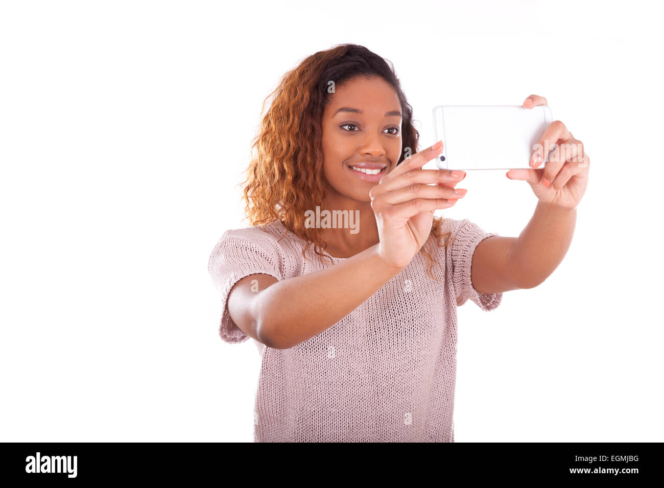 Young African American woman taking a selfie - self portrait Stock ...