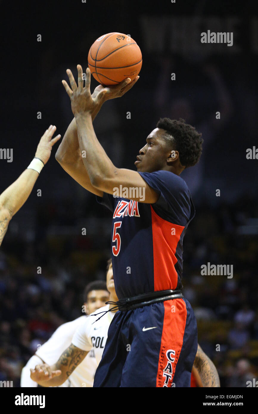 Boulder. 26th Feb, 2015. Arizona forward Stanley Johnson puts up a shot ...