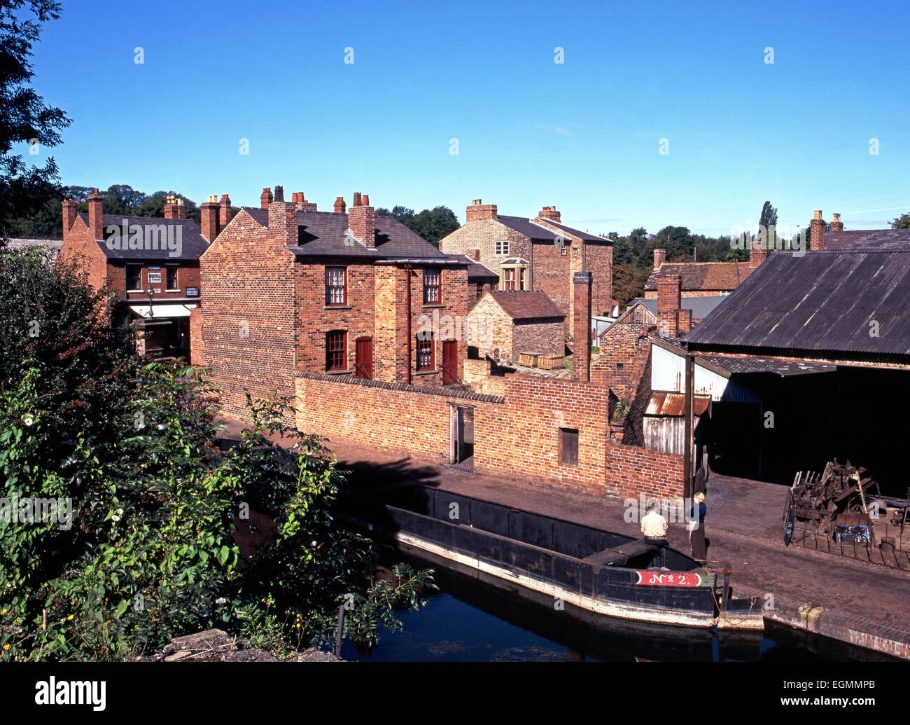 Victorian couple alongside a barge on the canal at the Black Country ...