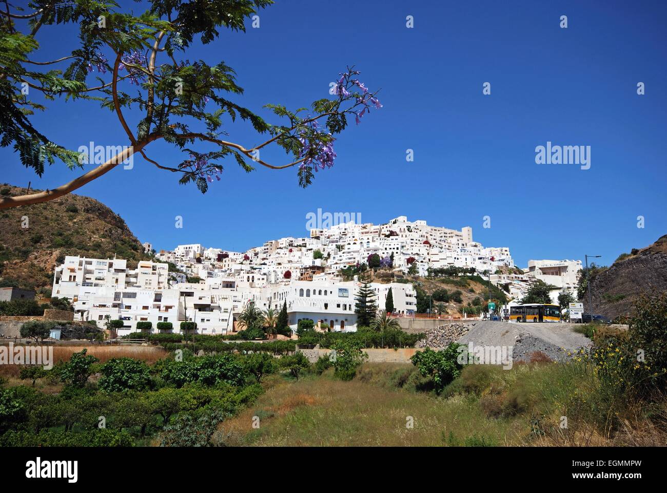 View of the white town, Mojacar Pueblo, Almeria Province, Andalusia ...