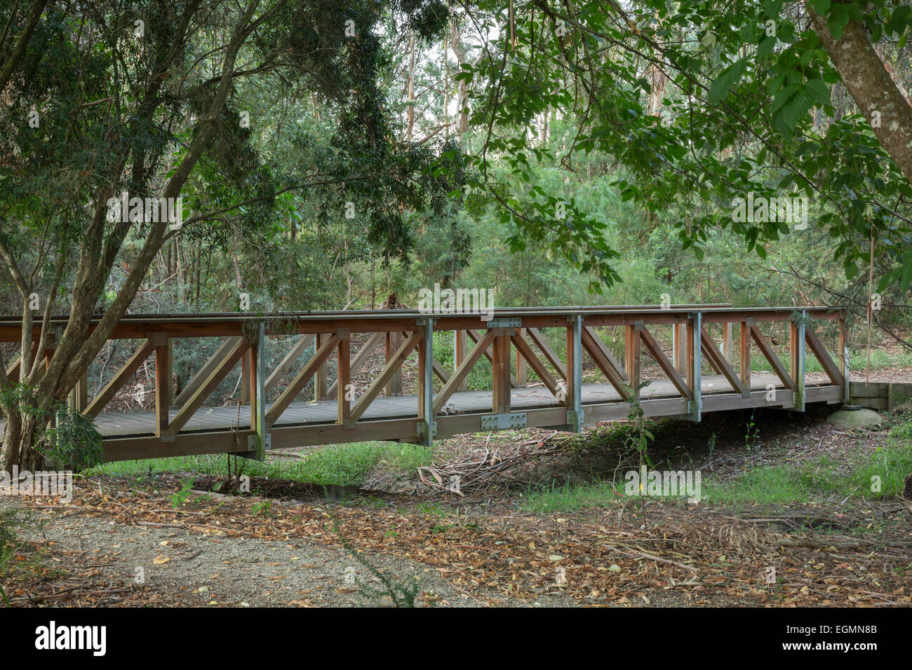 Wooden bridge in park Stock Photo - Alamy