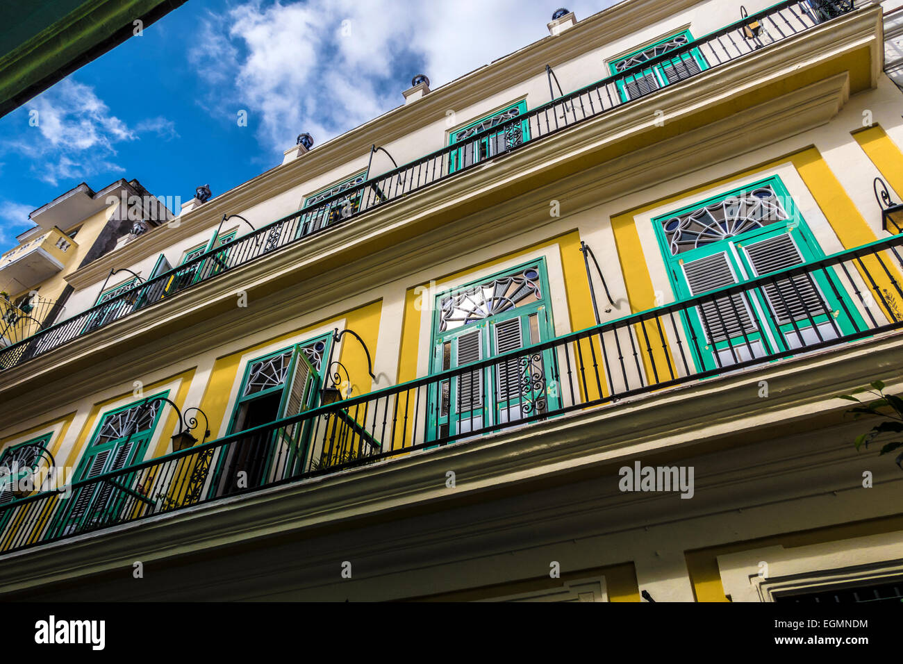 Recently restored colonial style balcony and balustrades in Havana ...