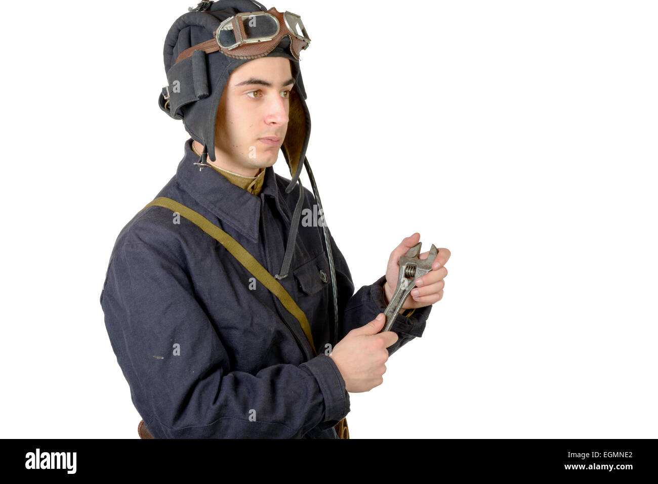 soviet tank driver with wrench on the white background Stock Photo - Alamy