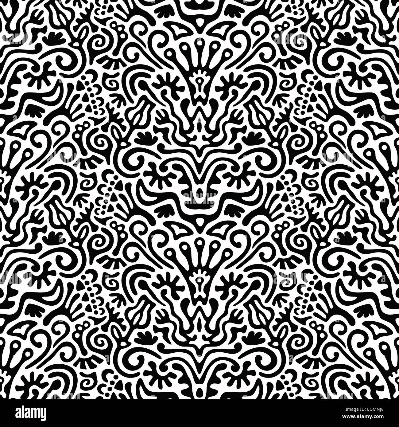 Funny Black and White Seamless Pattern Background with Flowers, Leaves ...