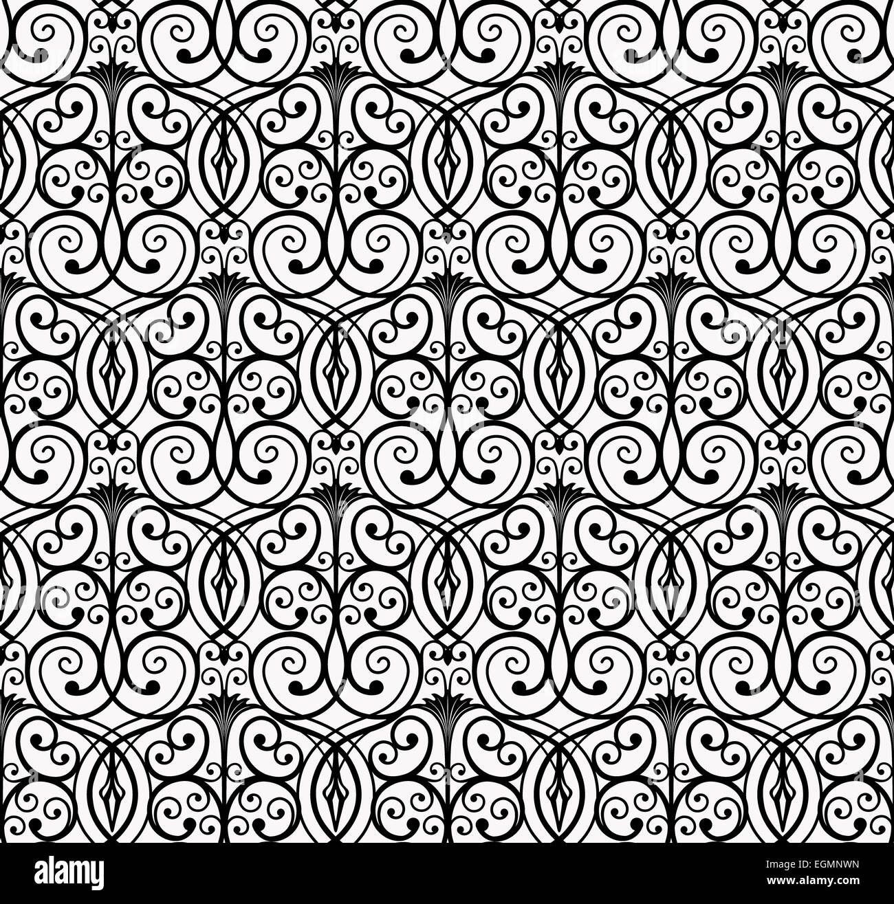 Elegant Black Curly Forged Seamless Pattern with Floral and Flower ...