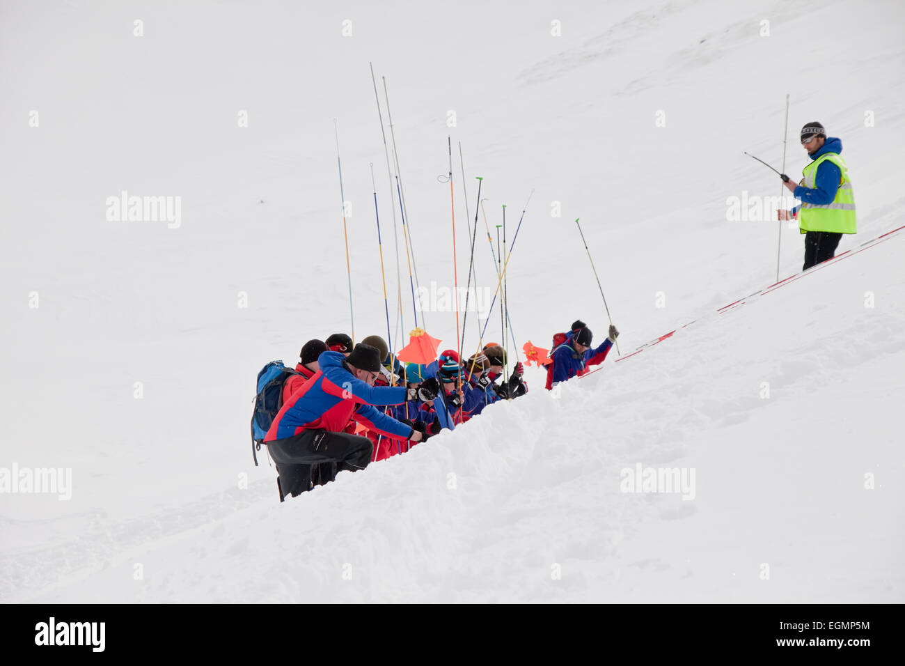 Search party, rescue after an avalanche, Mittenwald, Upper Bavaria ...