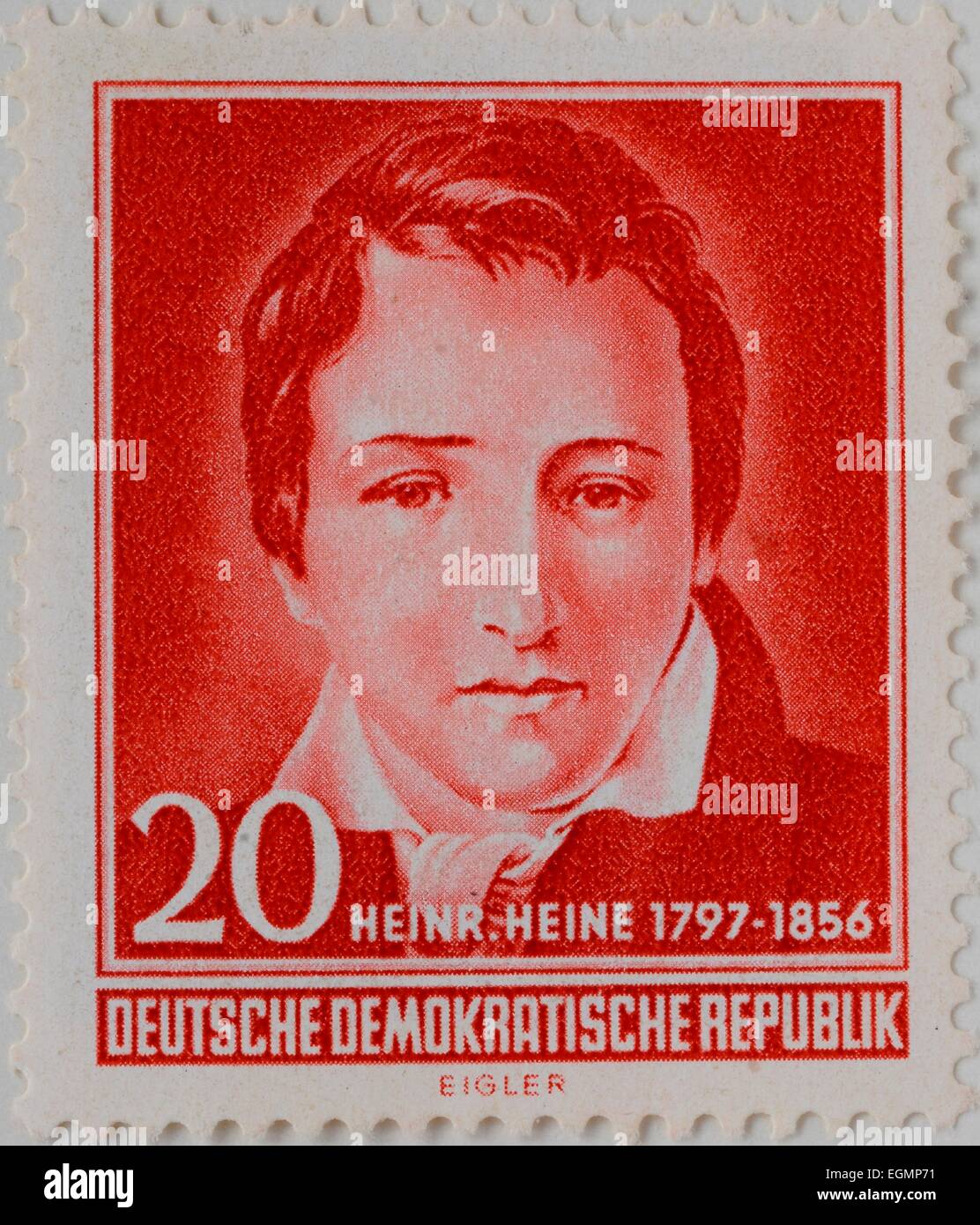 Heinrich Heine, portrait on a stamp, GDR, 1956 Stock Photo - Alamy