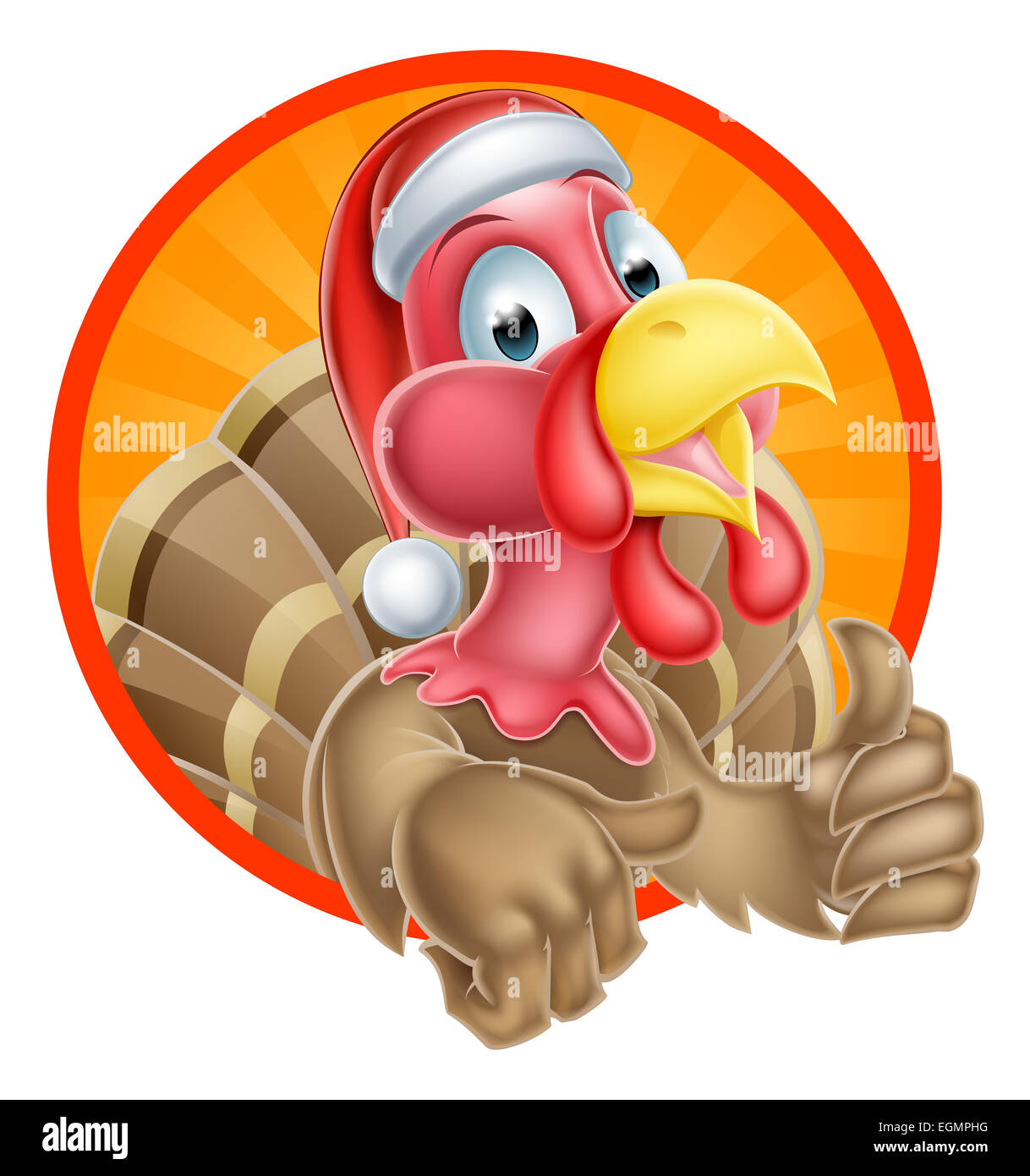 Christmas cartoon turkey mascot giving a thumbs up and wearing a Santa ...