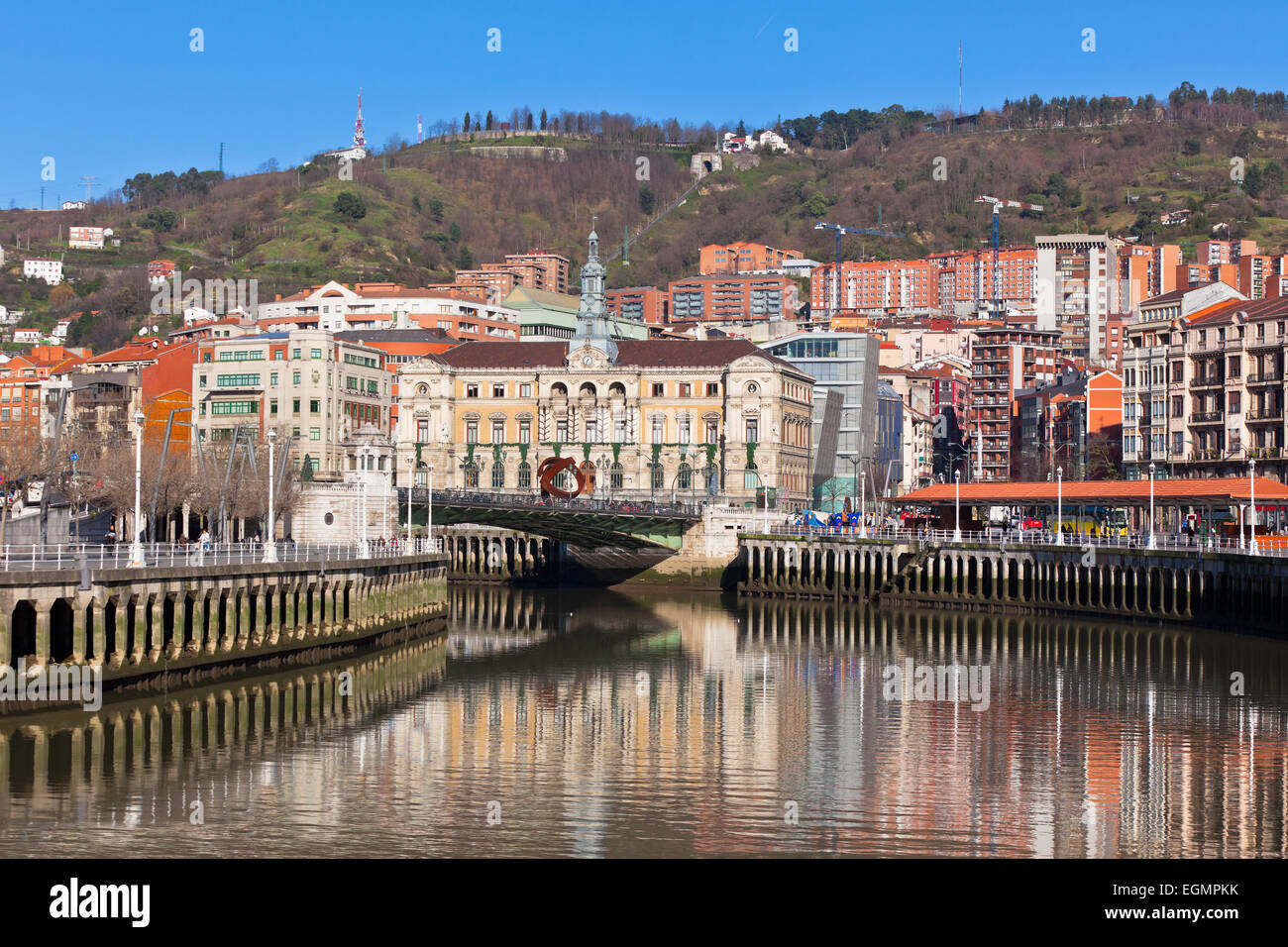 Bilbao, Basque Country, Spain cityscape at bright Sunny winter day ...