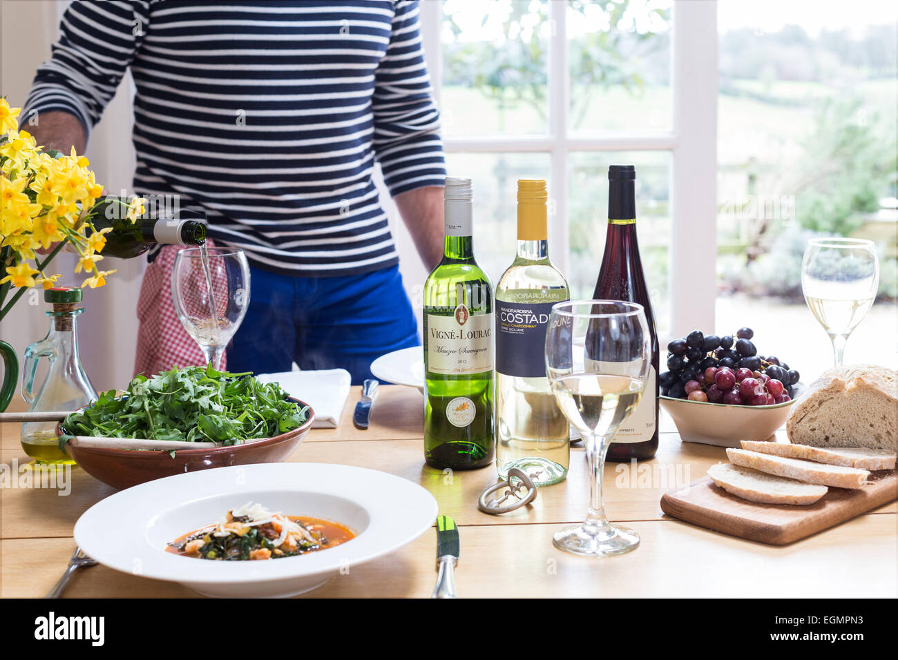 Lunch in the kitchen with wine Stock Photo - Alamy