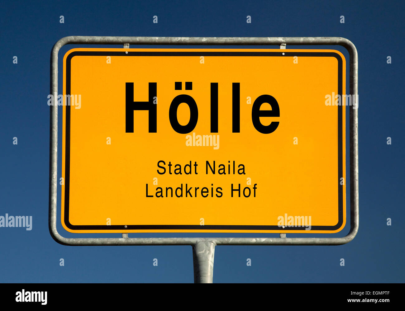 City limits sign of Hölle, district of Naila, district court, Bavaria ...