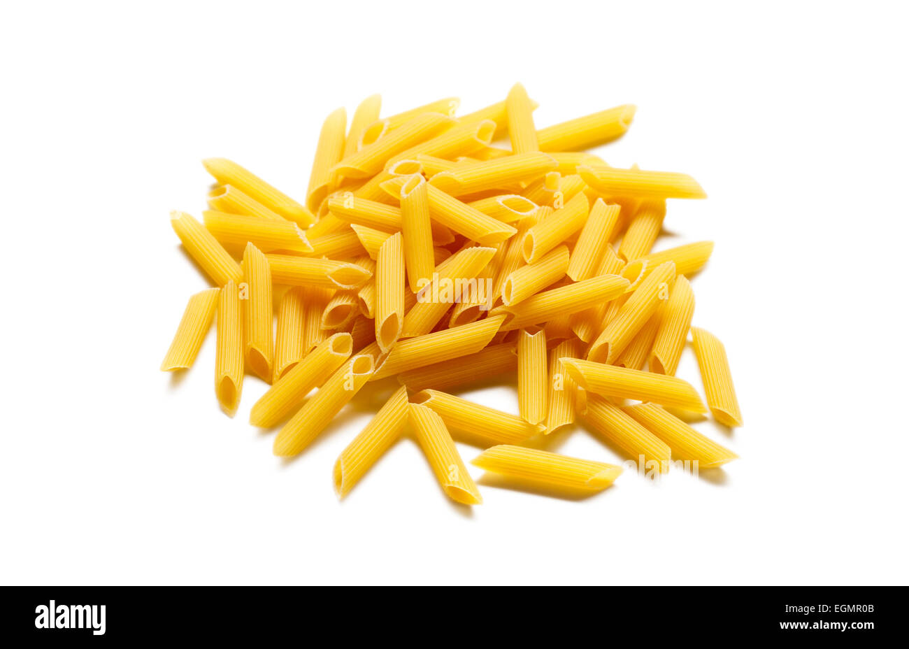 Raw italian penne rigate pasta isolated on white background Stock Photo ...