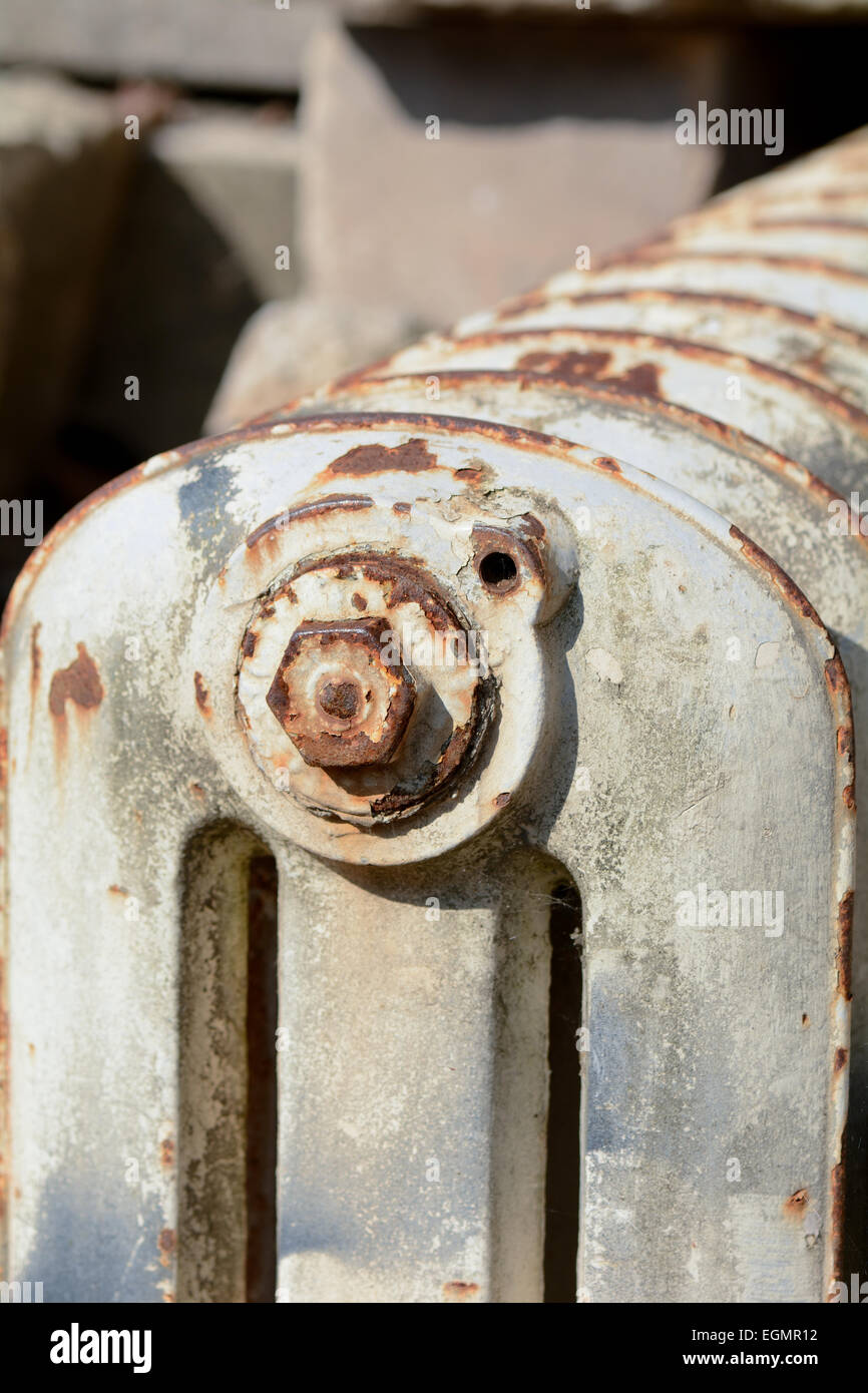 Old Victorian radiator for reuse outside reclamation shop in Bedford ...