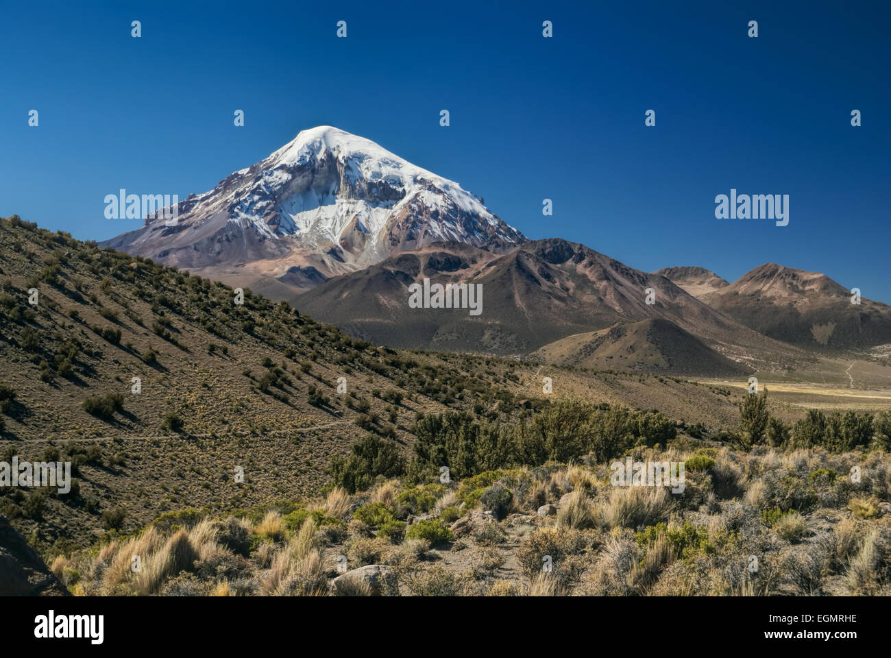 Picturesque view of Nevado Sajama volcano, highest peak in Bolivia in ...