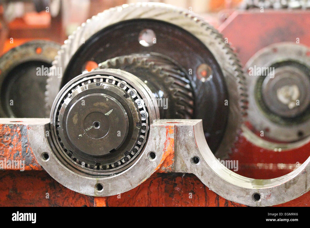 The gear train in the gear rolling mill Stock Photo - Alamy