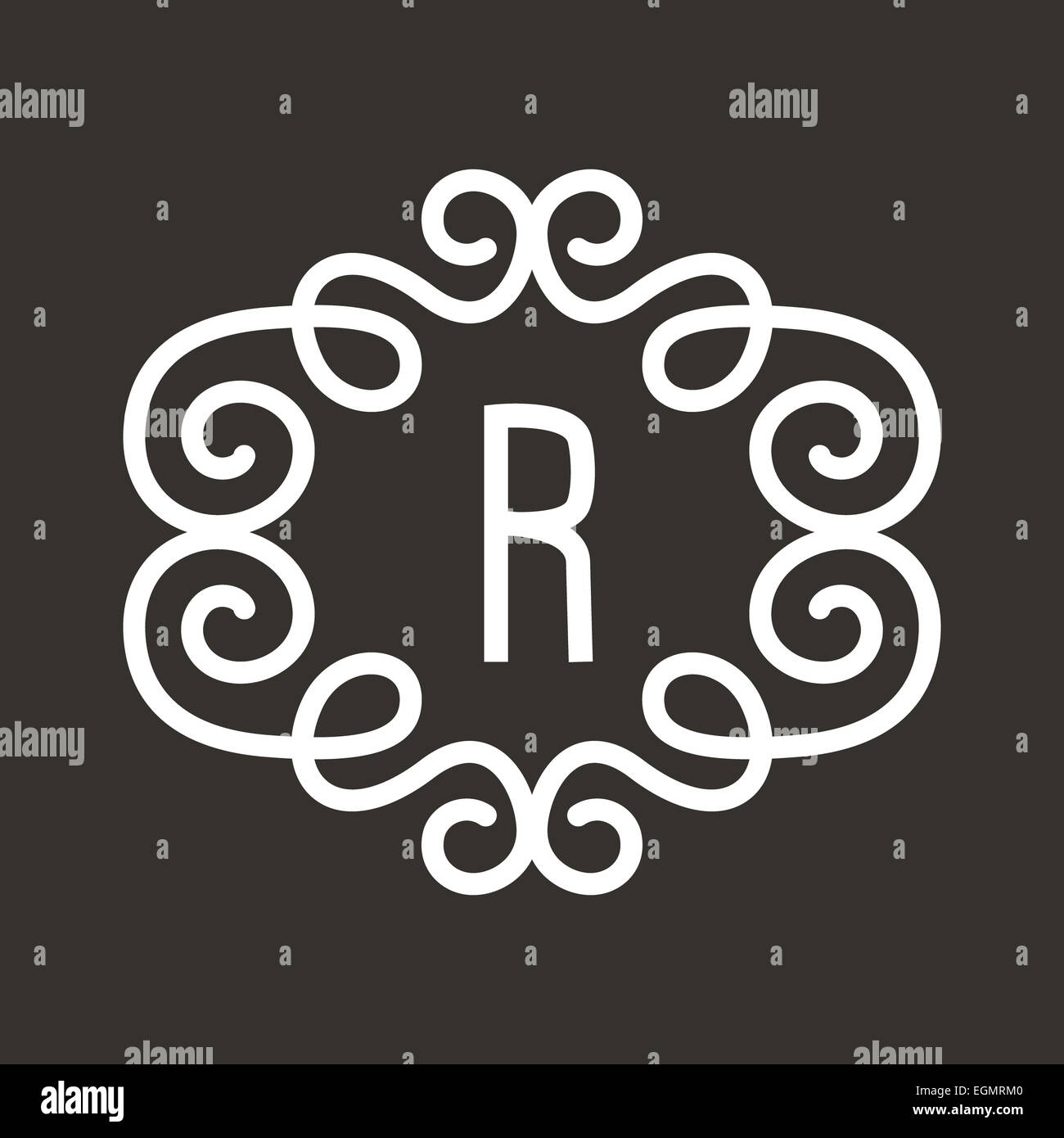 White Vector Vintage Twirl Frame for R Letter Monogram Stock Photo - Alamy