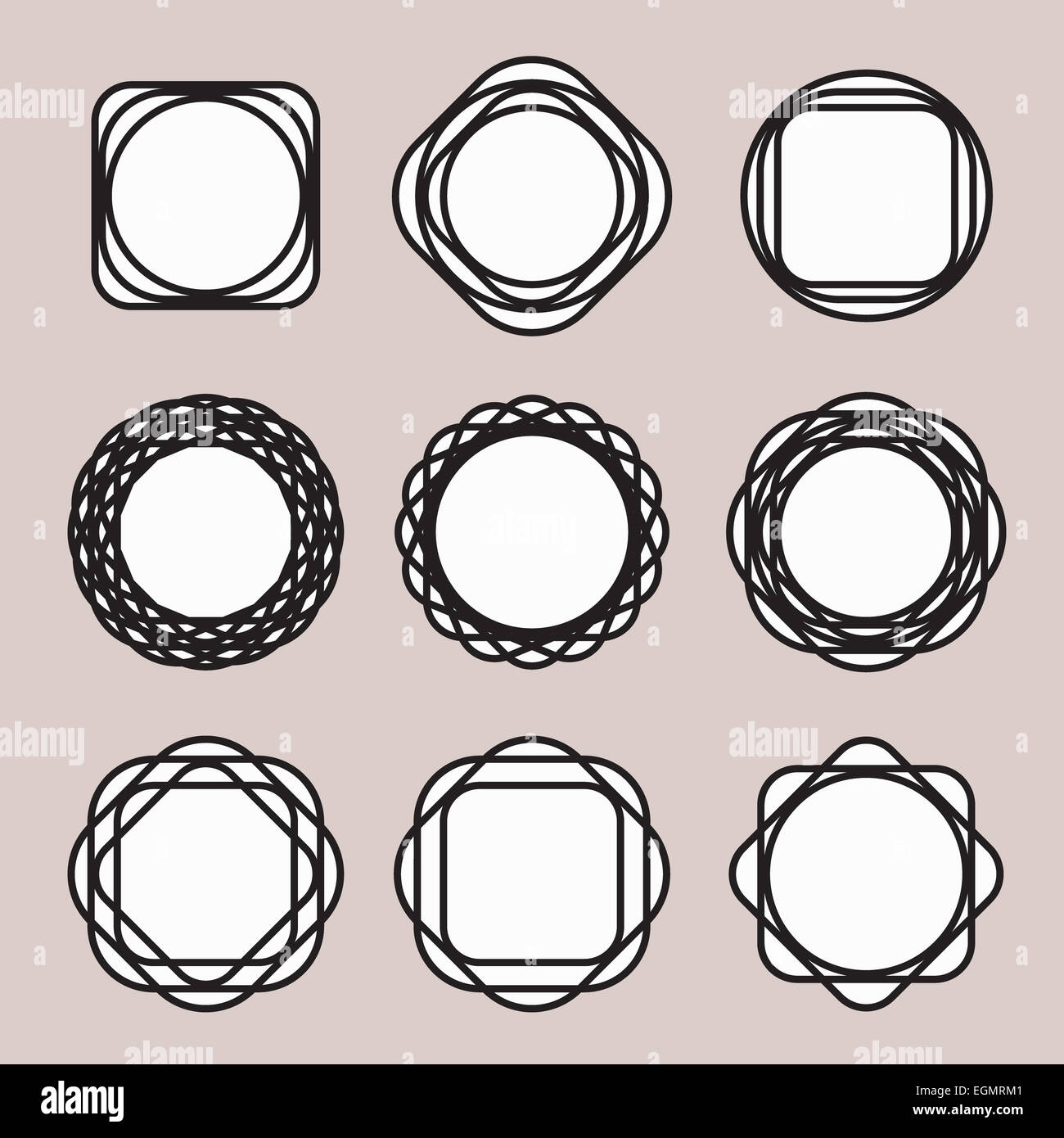 Set of Round Black Line Design Vintage Frames or Badges with Easily ...