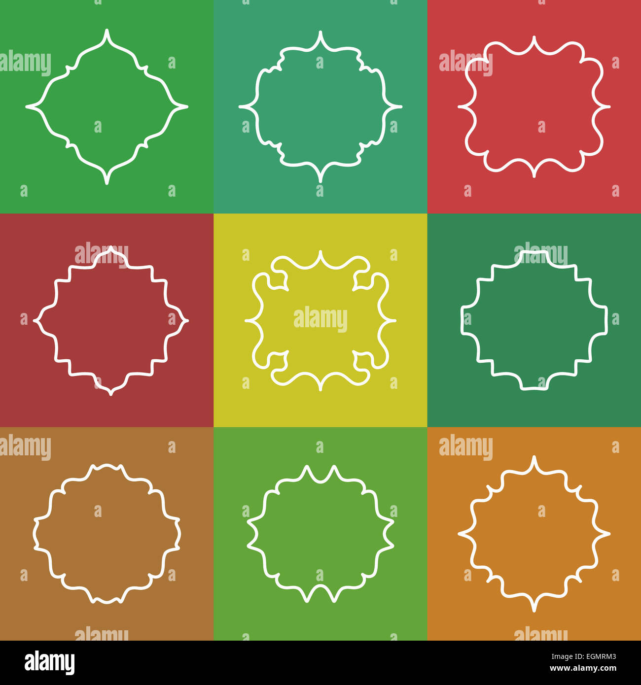 Set of Elegant Vector White Line Frames on Colorful Background Stock ...