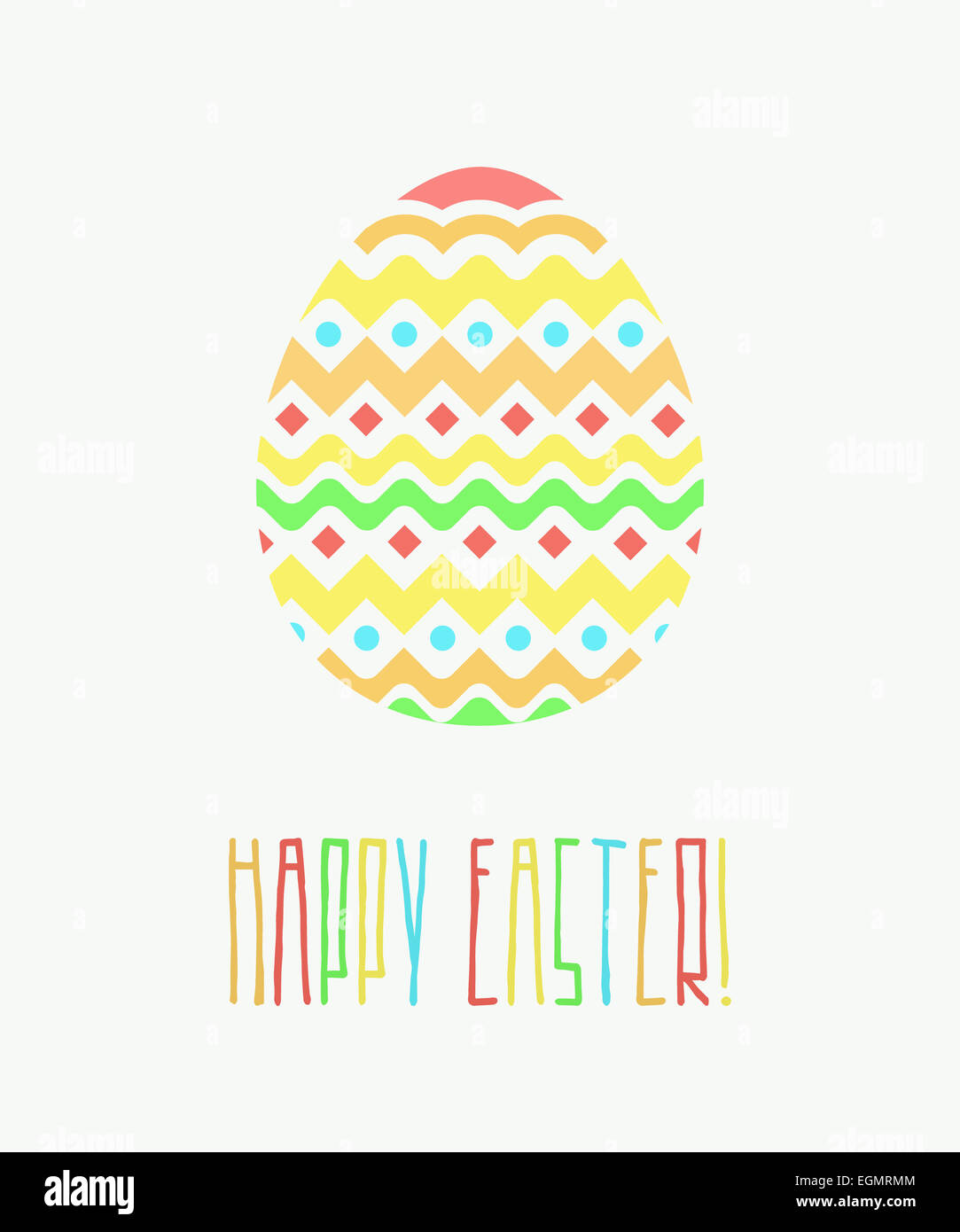 Colorful Happy Easter Greeting Card with Decorative Egg and Words on ...