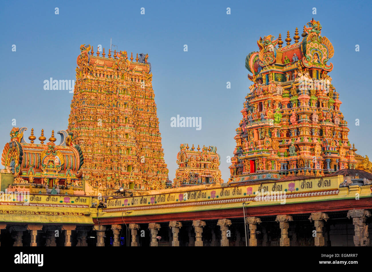 Beautiful colorful towers of Meenakshi Amman Temple in India Stock ...