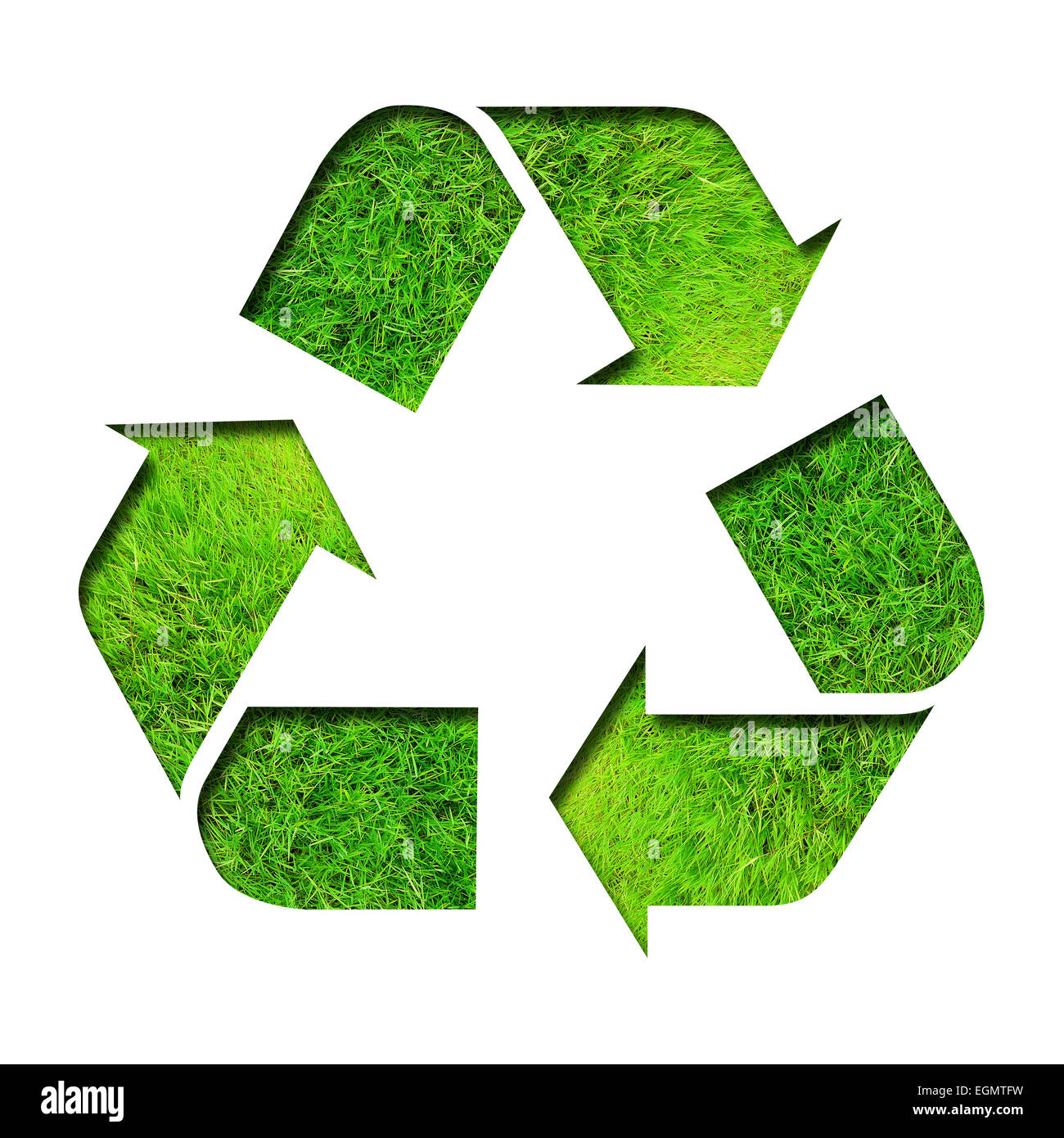 Recycle three arrows sign upon a green grass background, isolated on ...