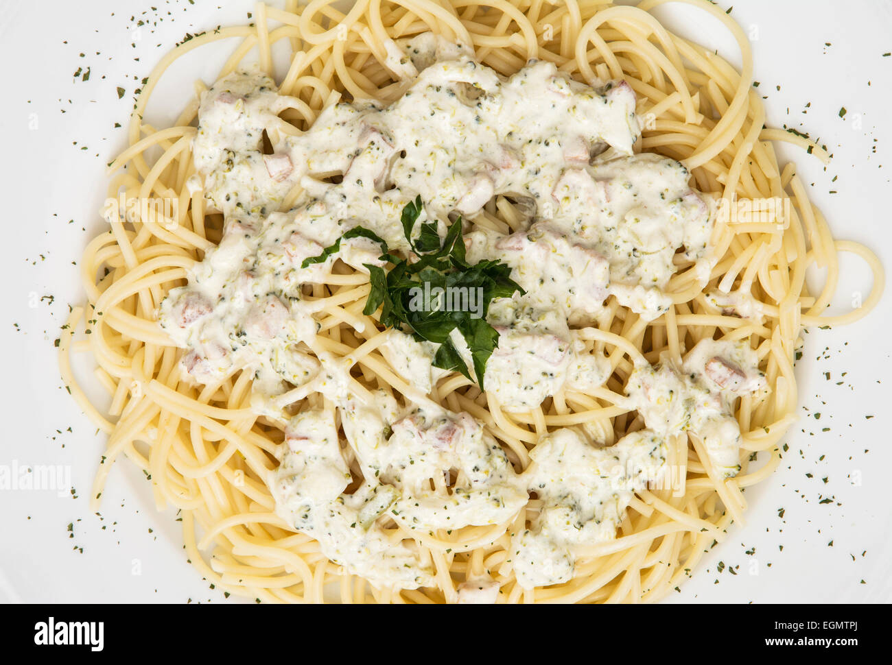 Italian spaghetti on the white plate Stock Photo - Alamy