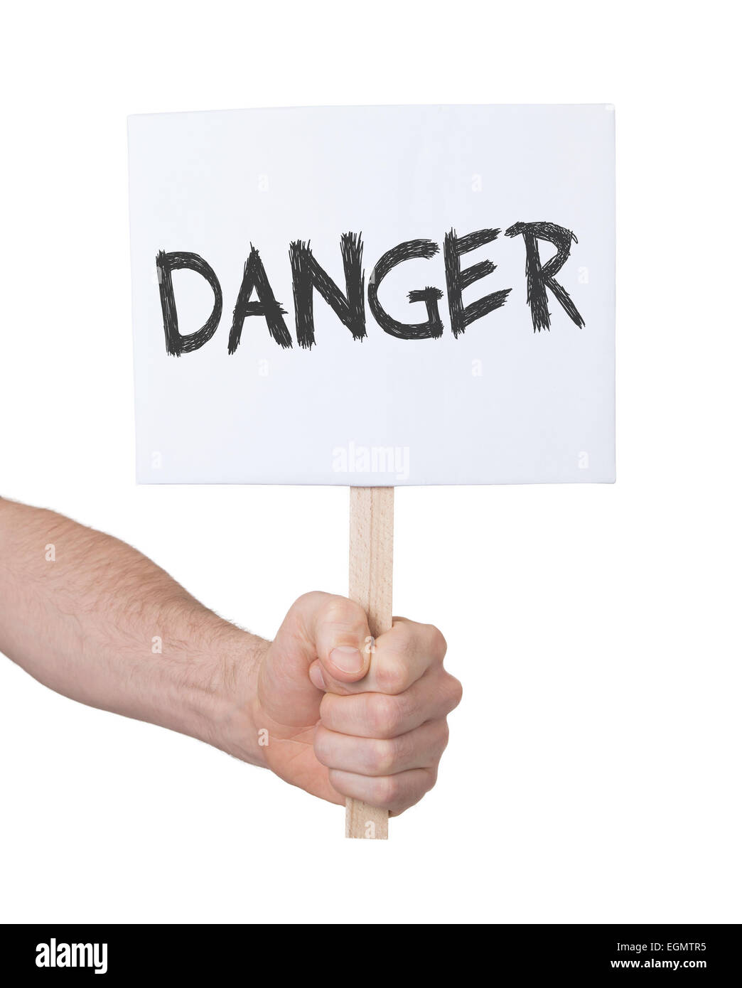 Hand holding sign, isolated on white - Danger Stock Photo - Alamy