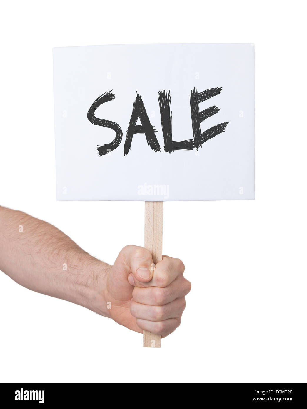 Hand holding sign, isolated on white - Sale Stock Photo - Alamy