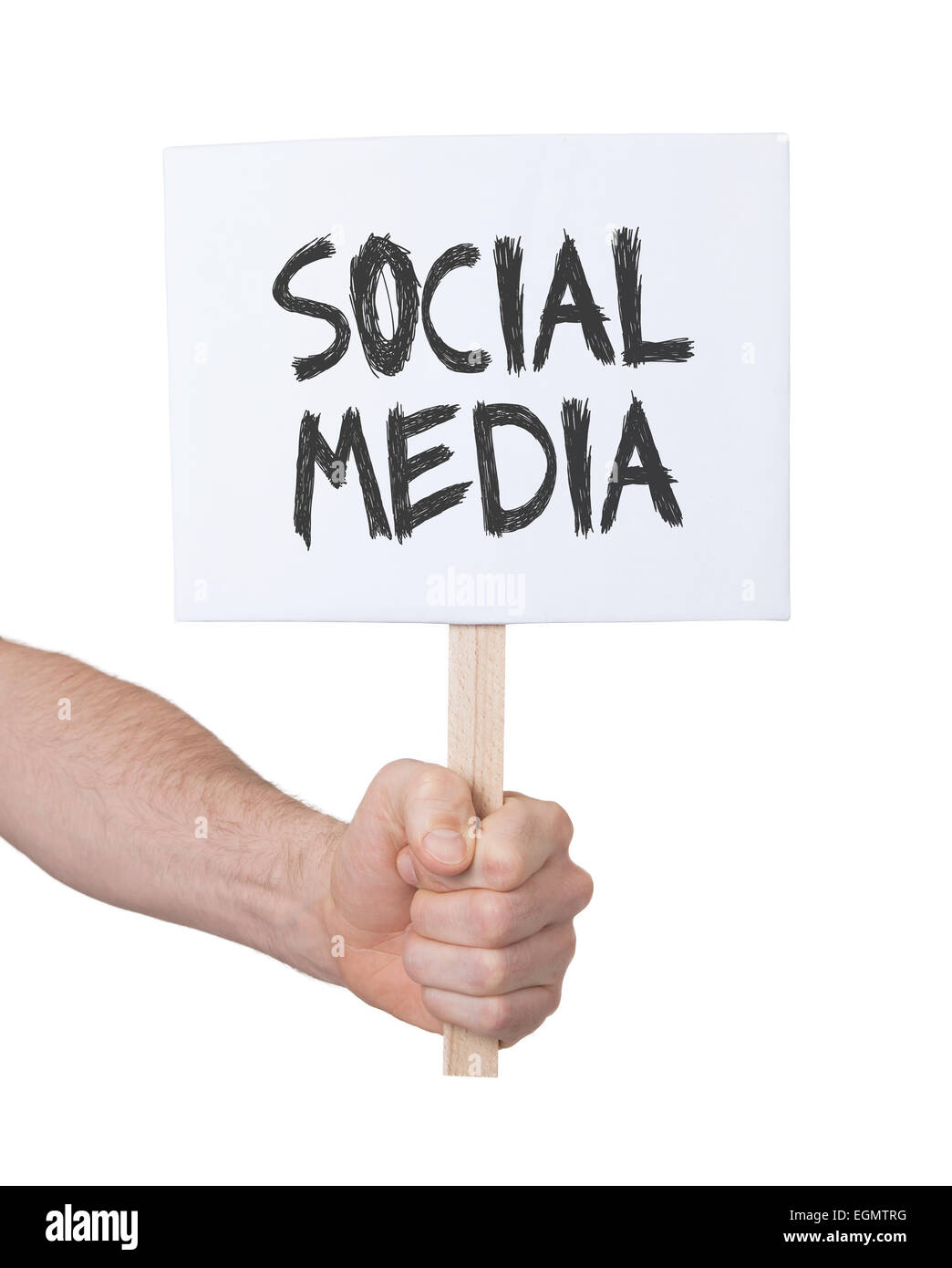Hand holding sign, isolated on white - Social media Stock Photo - Alamy