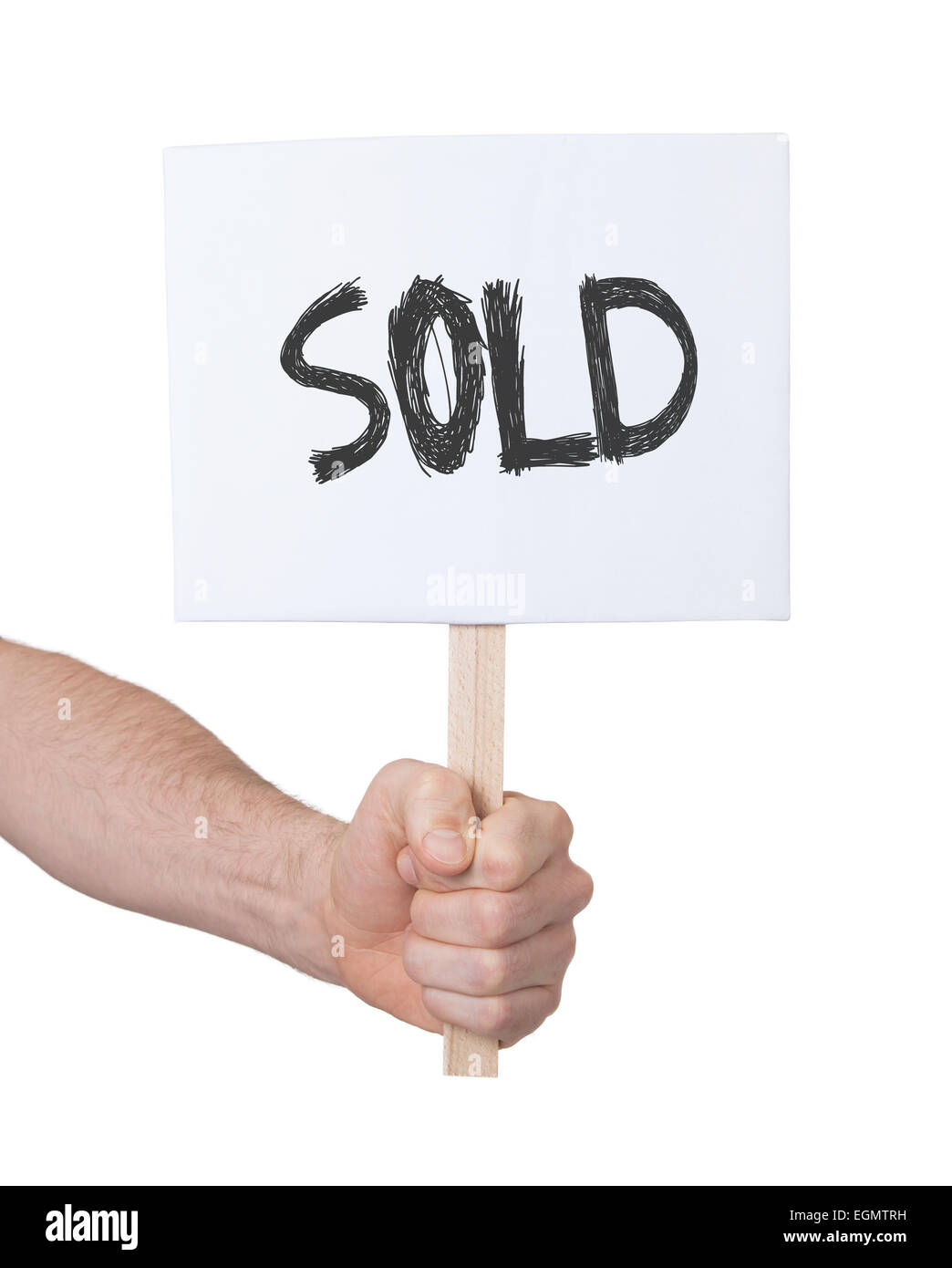 Hand holding sign, isolated on white - Sold Stock Photo - Alamy