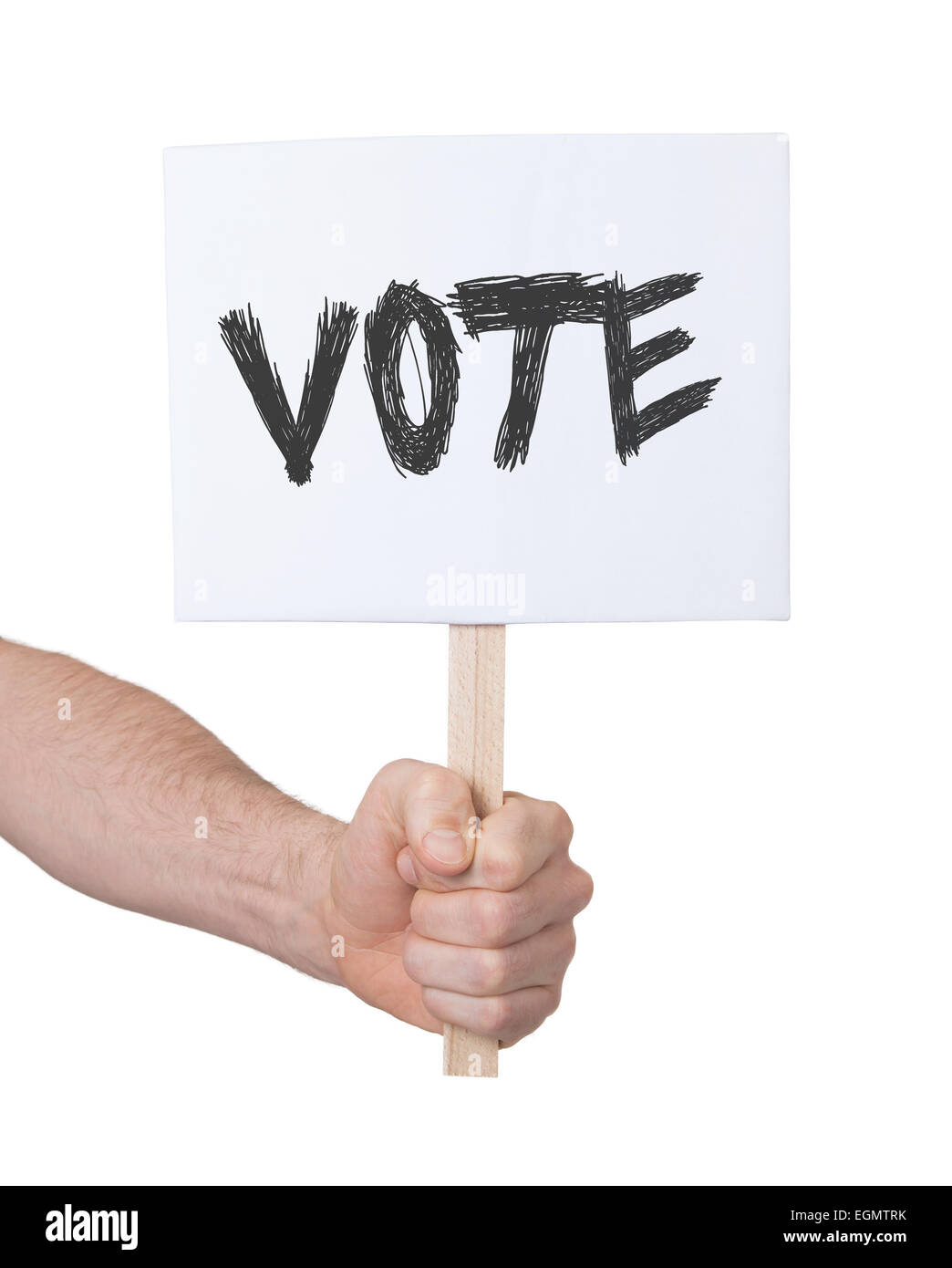 Hand holding sign, isolated on white - Vote Stock Photo - Alamy