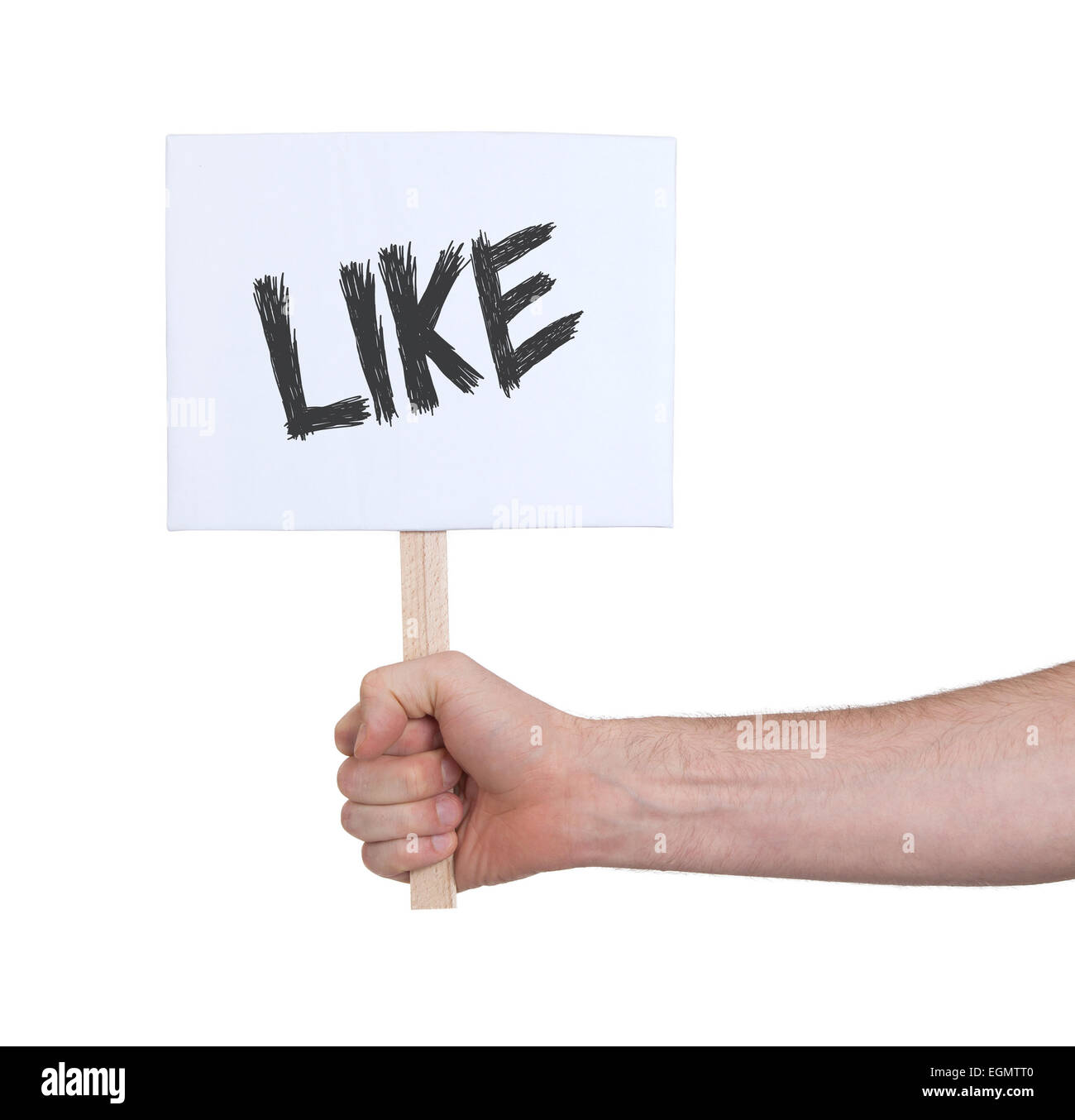 Hand holding sign, isolated on white - Like Stock Photo - Alamy